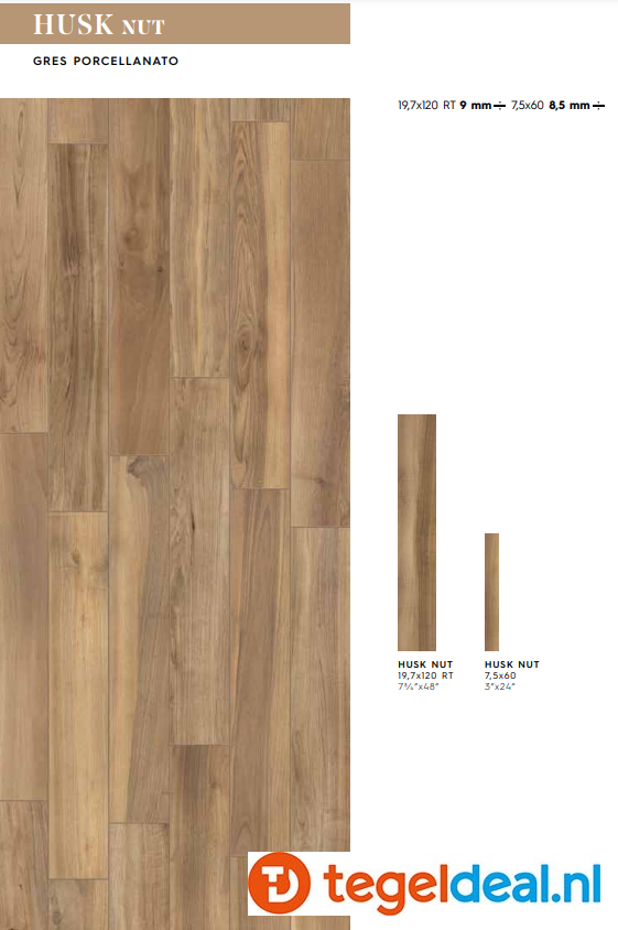 Houtlook vloertegels Supergres Husk Nut, 20 x 120 cm; Deze serie Husk van Supergres bestaat uit ...